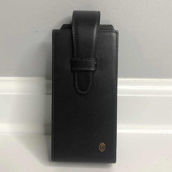Cartier | Accessories | Vintage Cartier Leather Black Fold Top Phone ...
